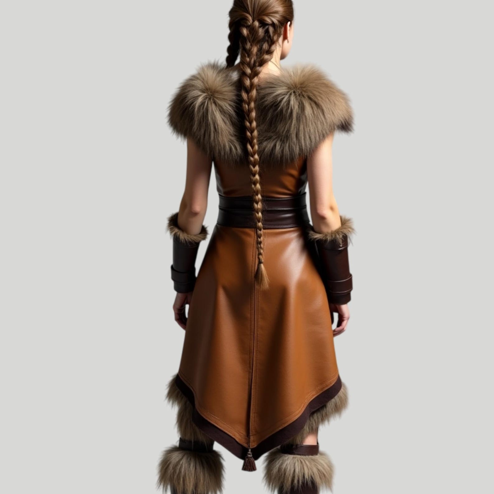 Handmade Leather Viking Costume: Fur Trim LARP Cosplay Dress With ...