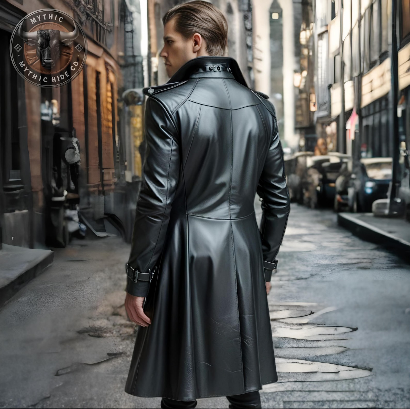 Men's Black Leather Trench Coat | Long Gothic Overcoat | Handmade Full ...