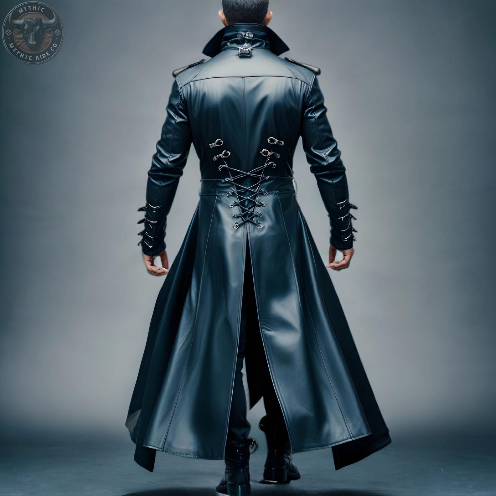 Men's Real Cowhide Gothic Trench Coat | Black Leather Steampunk Vampire ...