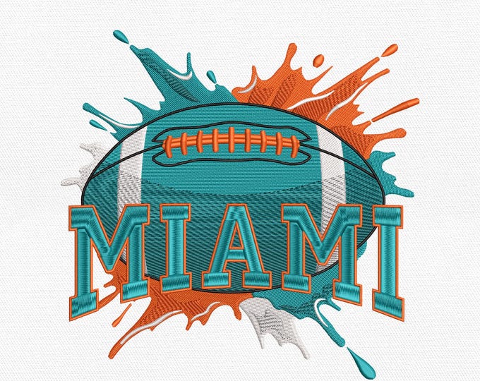 Miami Football Splash Embroidery Design, Grunge Football Art Embroidery ...