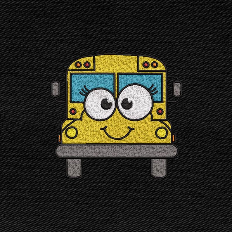 Yellow School Bus Embroidery Design, Cartoon Style Bus With Eyes for ...