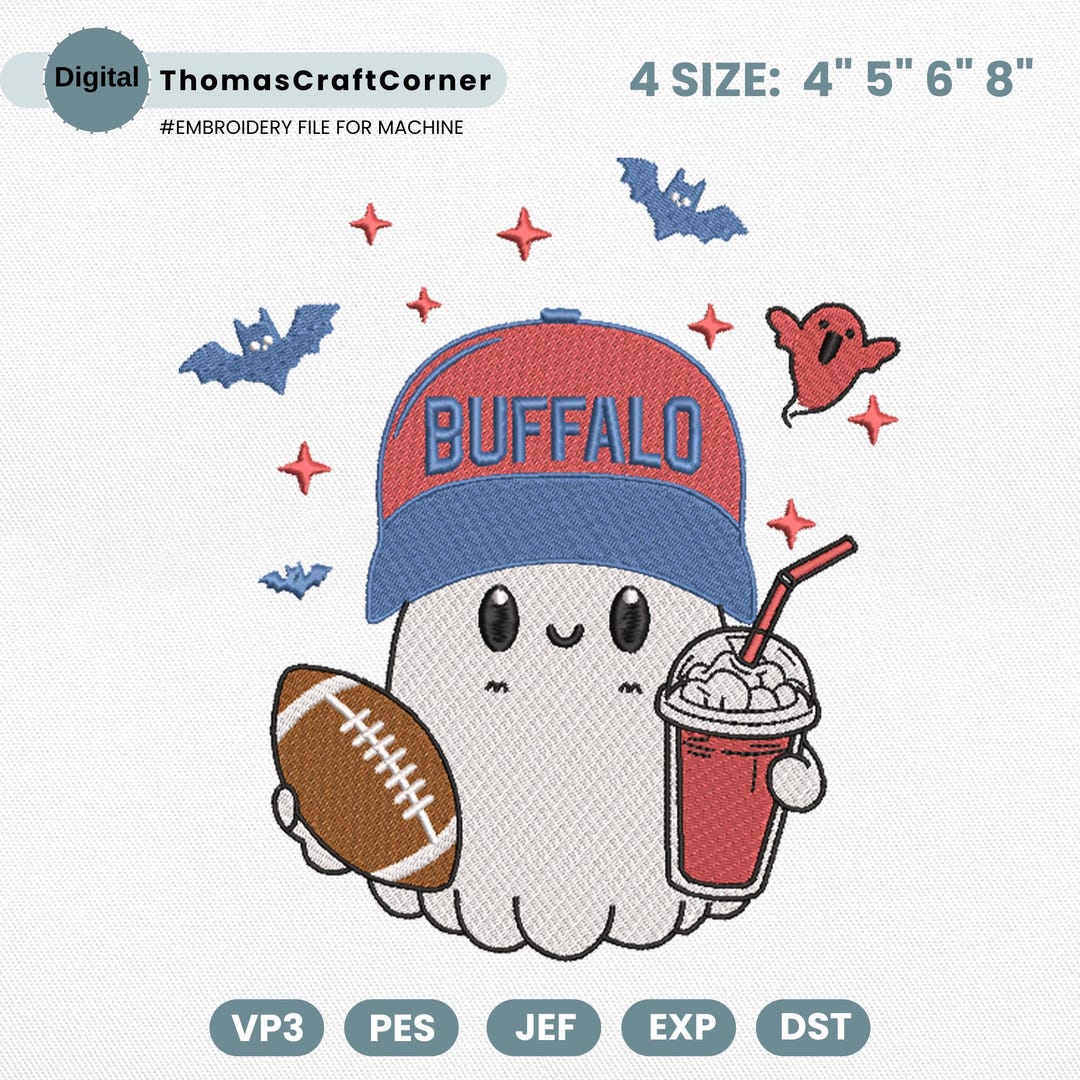Buffalo Football Embroidery Design, Halloween Football Ghost Embroidery ...