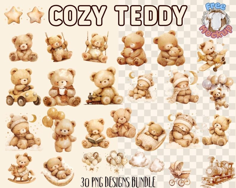 Cozy Teddy Bear Clipart - Watercolor - Nursery Clipart Png - Baby ...