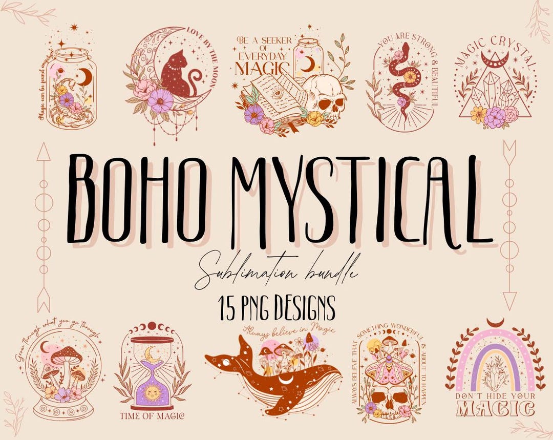 Boho Mystical Clipart Bundle – 15 PNG Sublimation Designs | Celestial ...