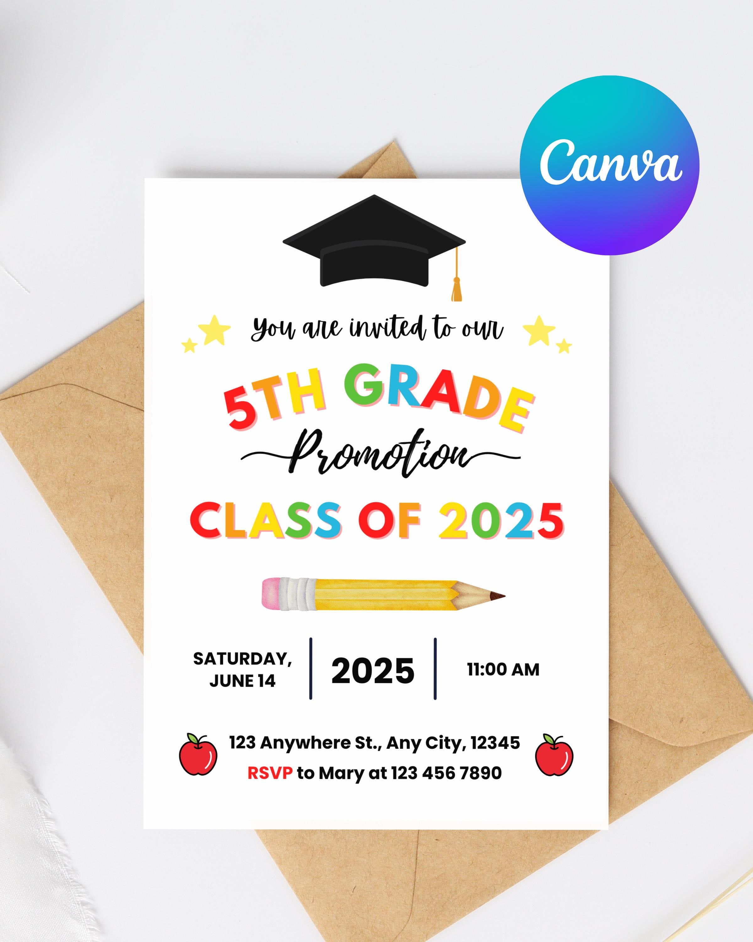 5th Grade Promotion Invitation, 5th Grade Graduation Invite, Editable ...