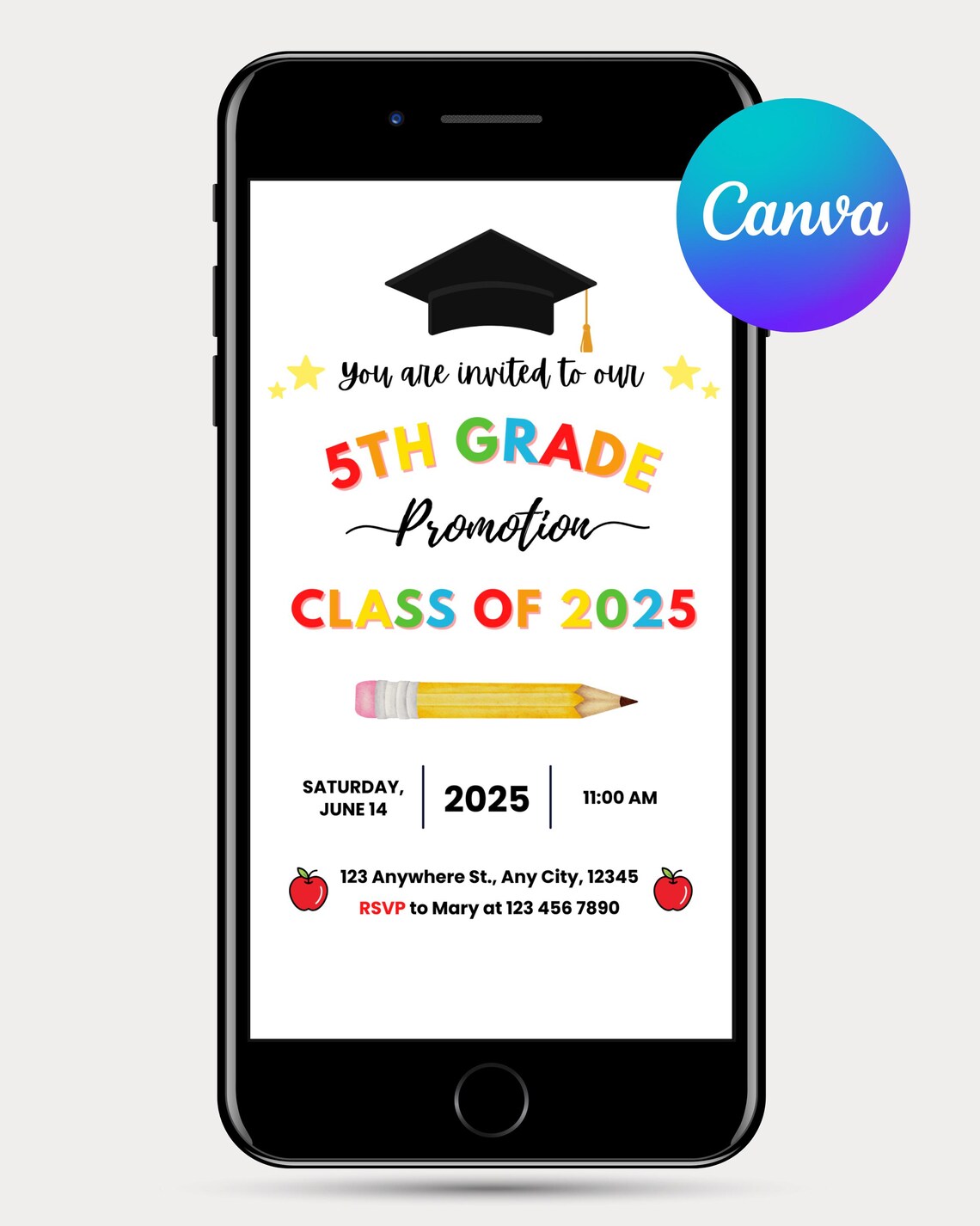 5th Grade Promotion Invitation, 5th Grade Graduation Invite, Editable ...