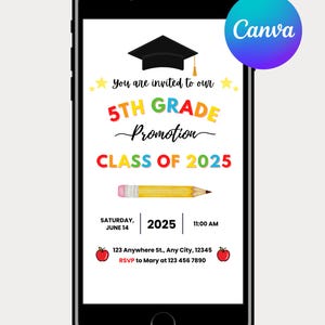 5th Grade Promotion Invitation, 5th Grade Graduation Invite, Editable ...