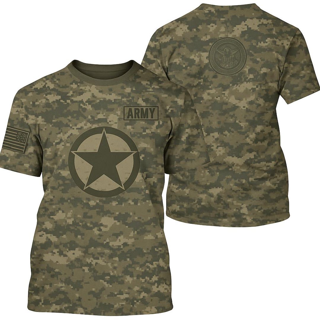 US Army Camo Shirt – Military Star Emblem Tactical Tee – American Flag ...