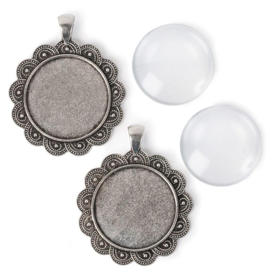 Picture Frame Pendants - Round With Decorative Edge, Antiqued Imitation ...