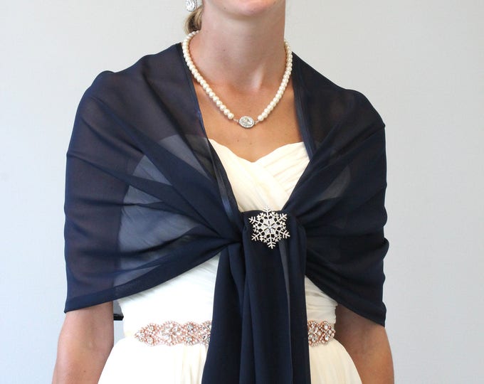 Bridal Shawl Wrap, Navy Blue Chiffon Shawl, Wedding Stole, Evening Wrap ...
