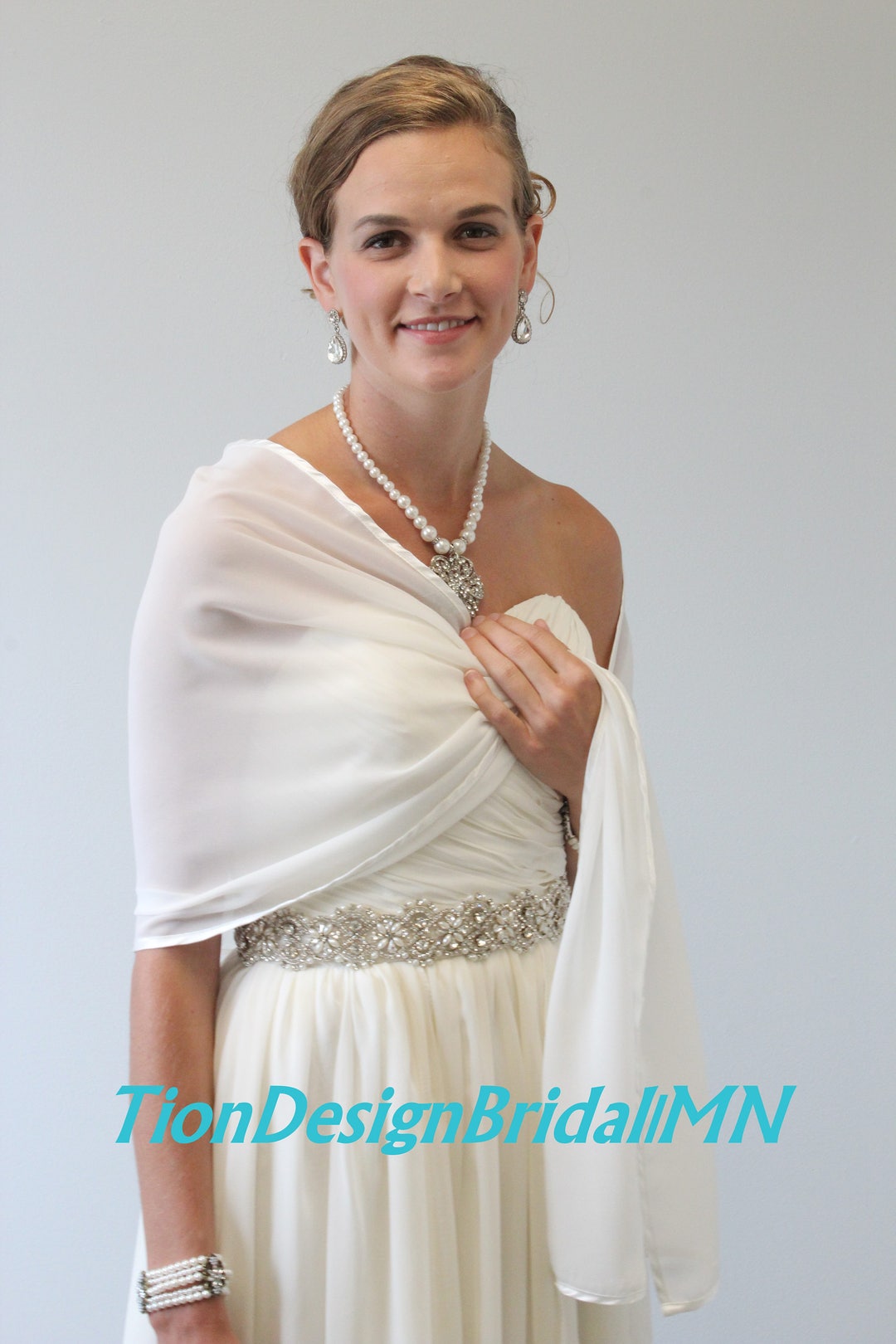 Bridal Chiffon Shawl, Ivory Chiffon Bridal Wrap, Wedding Stole 7139CH ...