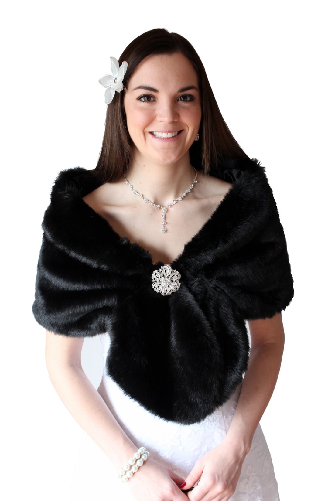 Faux Fur Wrap Bridal Stole Black - Etsy