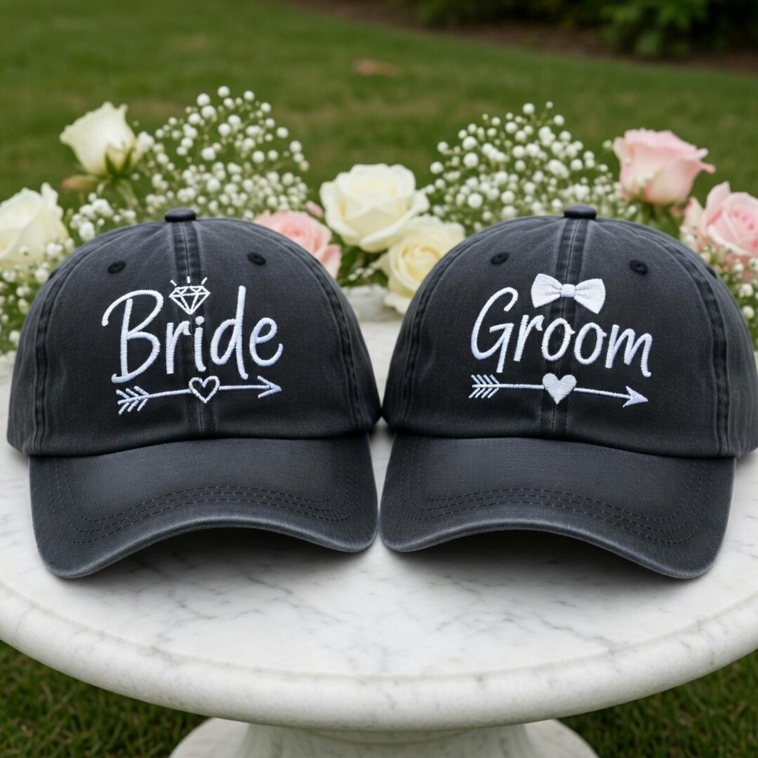 Custom Bride and Groom Embroidered Hat, Personalized Wedding Gift for ...