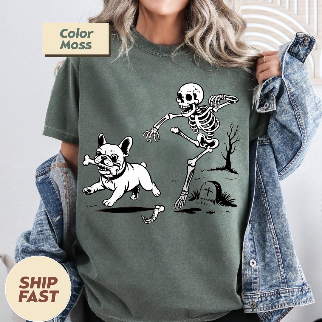 Halloween French Bulldog Shirt, French Bulldog Skeleton, Halloween Dog ...