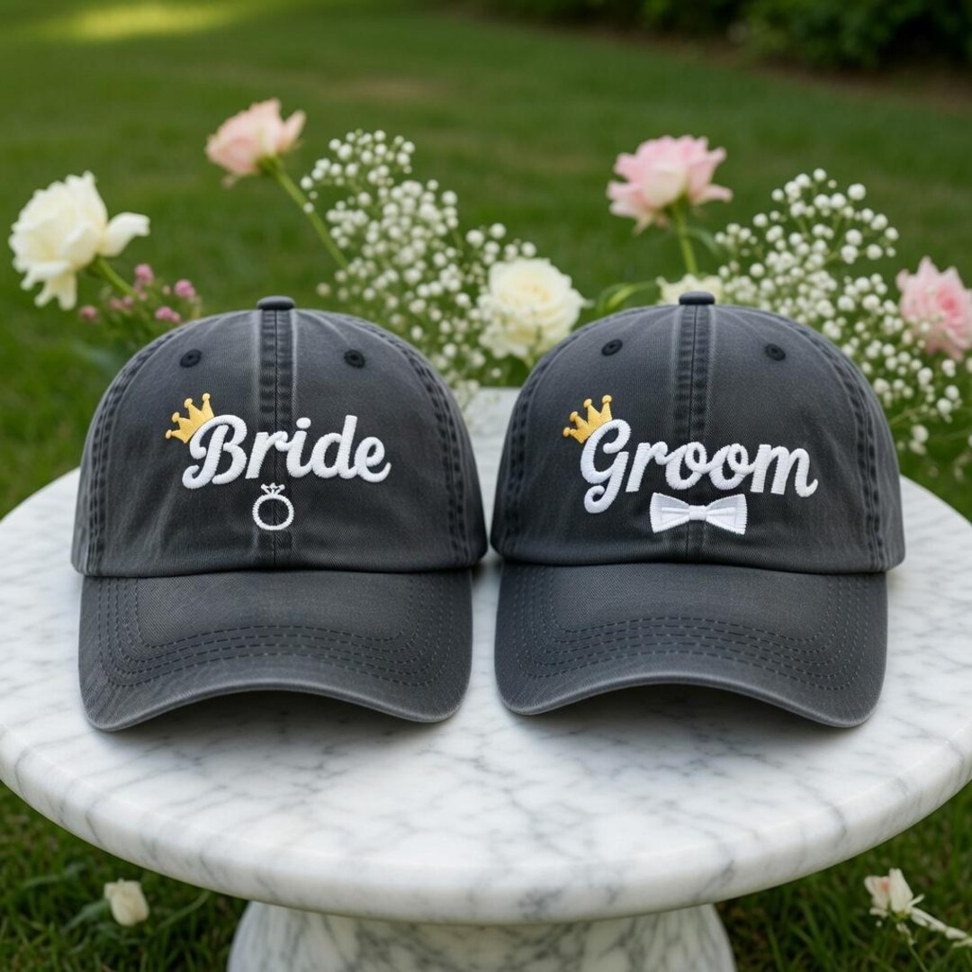 Custom Bride and Groom Embroidered Hat, Personalized Wedding Gift for ...