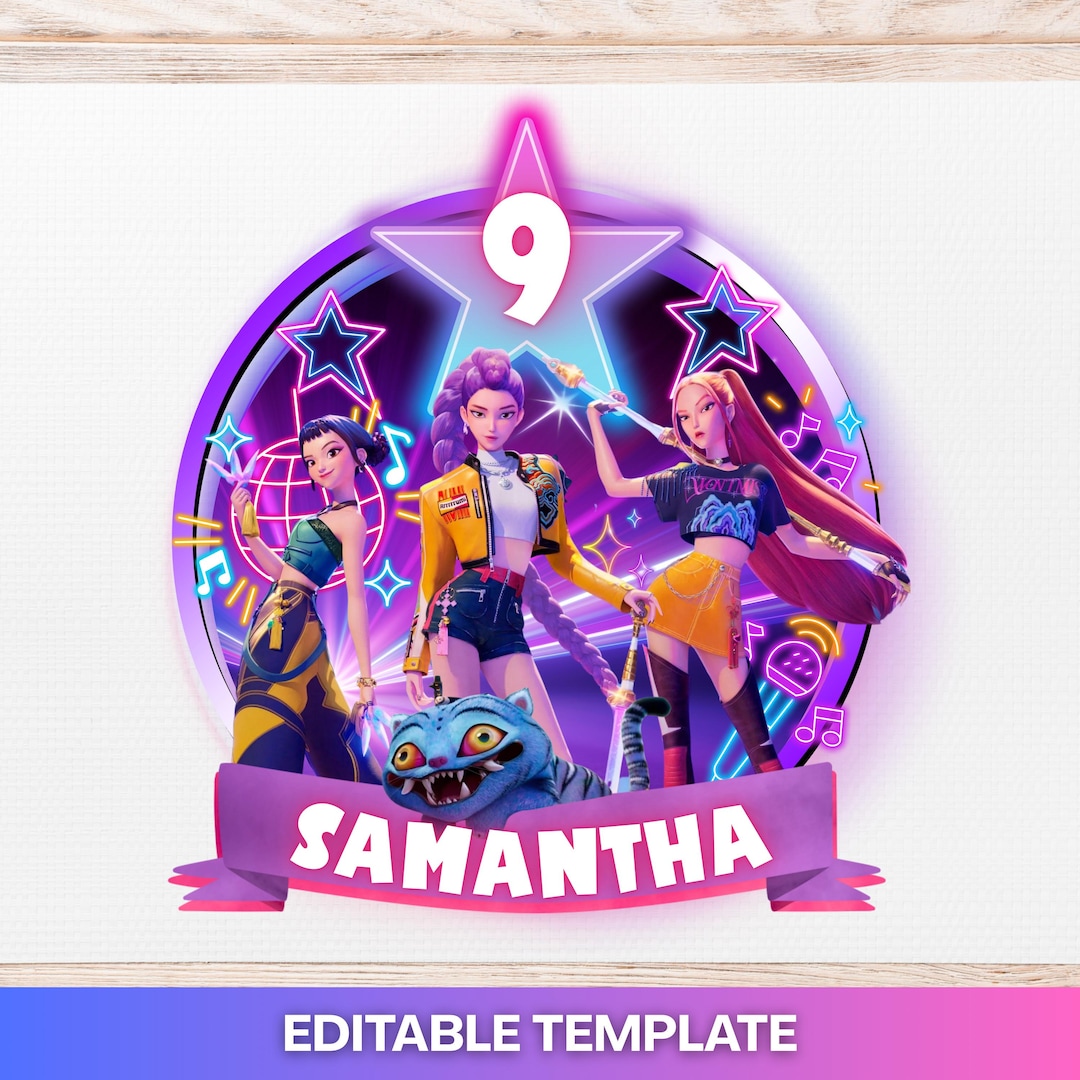 Editable Kpop Demon Hunters Birthday PNG, Demon Hunters Birthday Cake ...