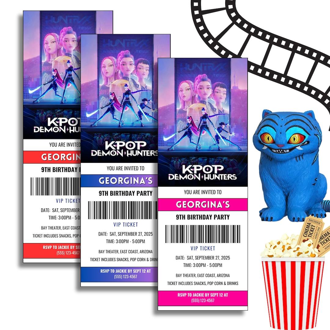 Editable Kpop Demon Hunters Movie Ticket Invitation, Demon Hunters ...