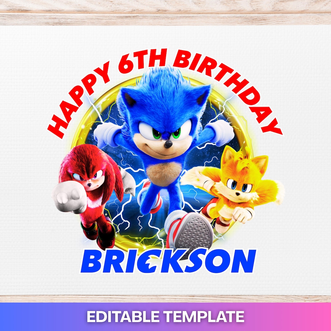 Editable Sonic the Hedgehog PNG, Sonic PNG, Instant Download, Sonic Birthday Template, Cake ...