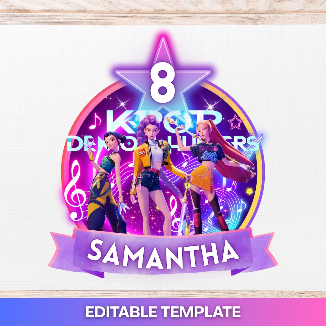 Editable Kpop Demon Hunters Birthday PNG, Demon Hunters Birthday Cake ...