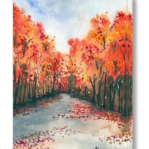 Watercolor Landscape Painting - Autumn Journey Fall Nature Landscape ...