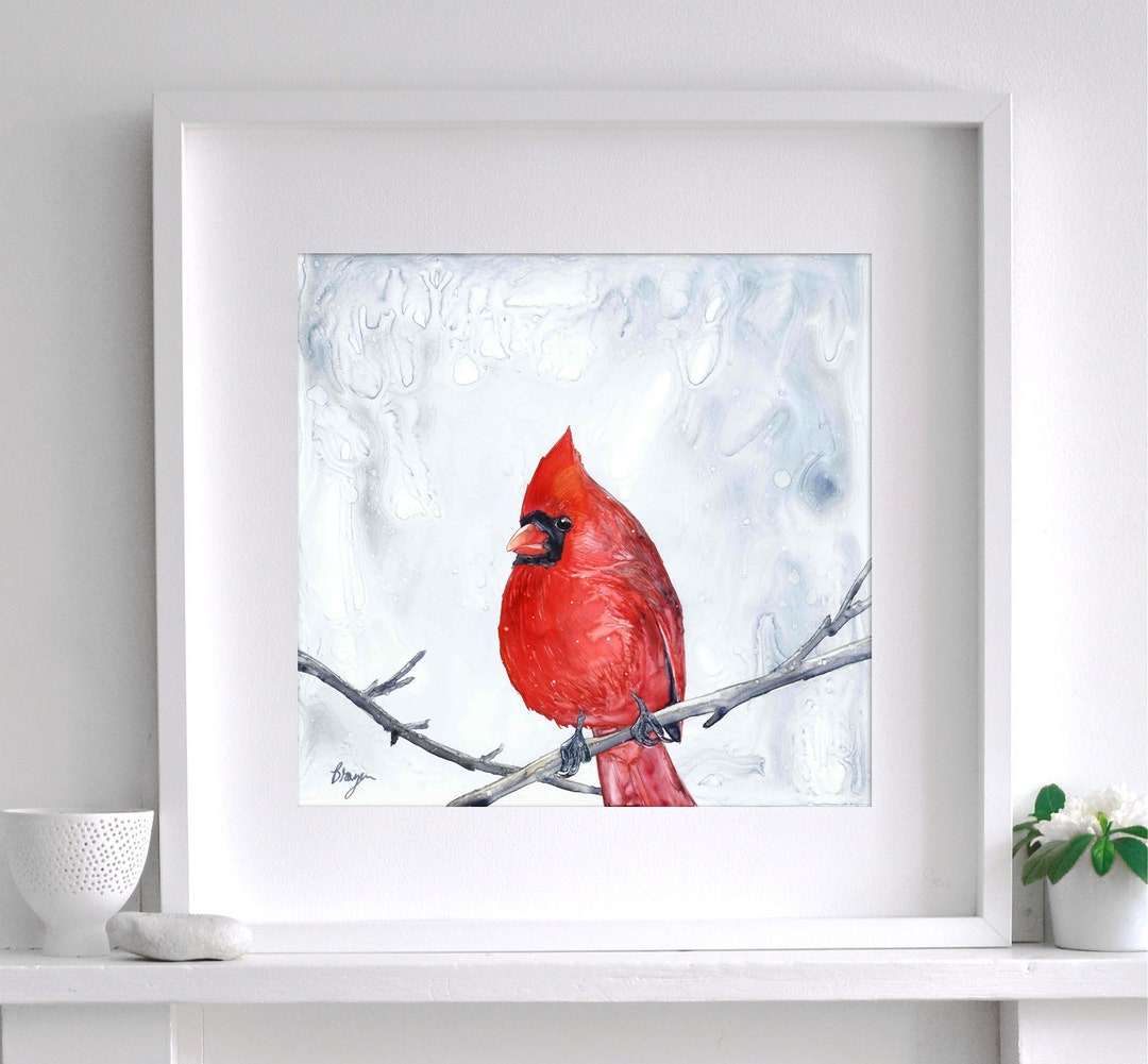 Original Watercolour Cardinal Painting on Yupo - Waiting for Spring ...