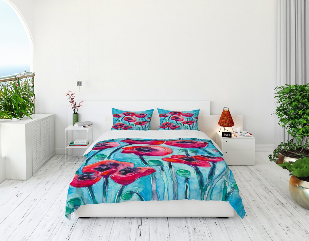 Floral Poppies Duvet Cover – Watercolor Nature Bedding - Etsy