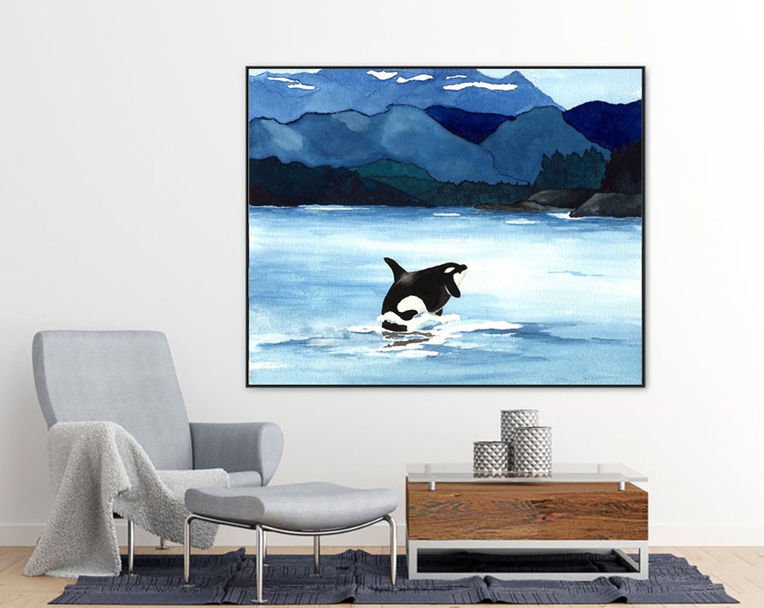 Orca Art Print - Killer Whale Wildlife Seascape Watercolor Painting ...