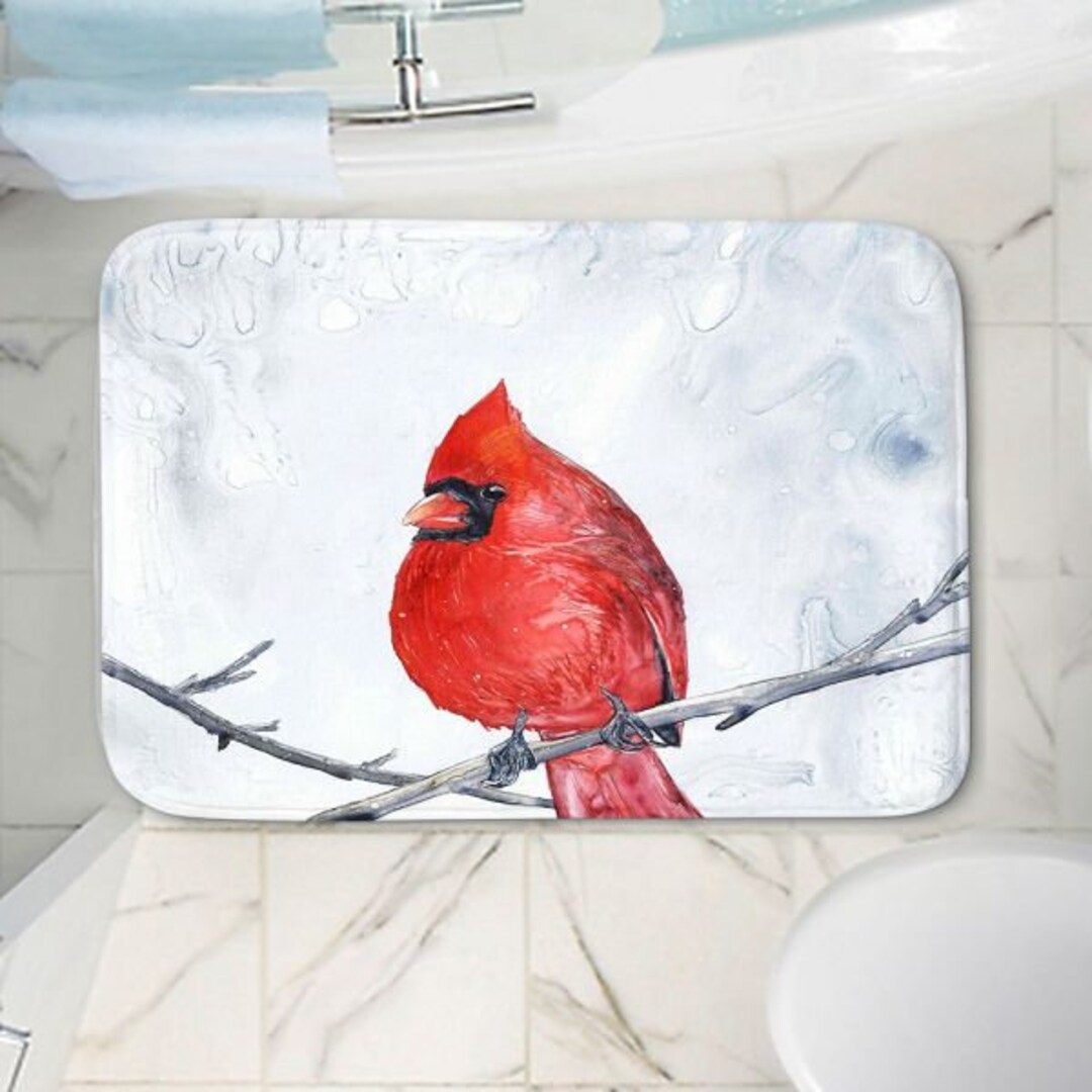 Cardinal Bath Mat - Wildlife Bathroom Mats - Bird Bath Decor - Bathroom ...
