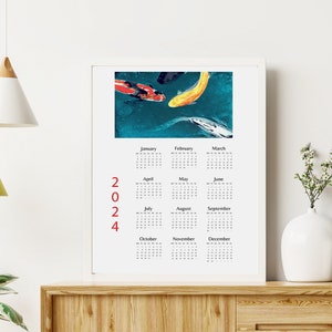 Large 2024 CALENDAR Water Ballet Koi Fish Painting Stationery 12 Month ...