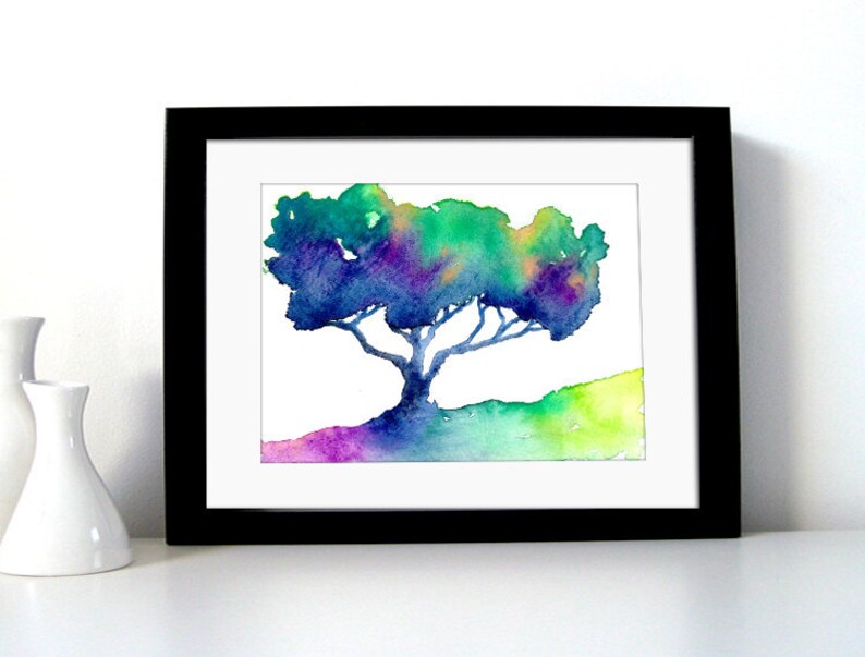 Watercolor Painting - Rainbow Hue Tree - Modern Contemporary Art Print ...