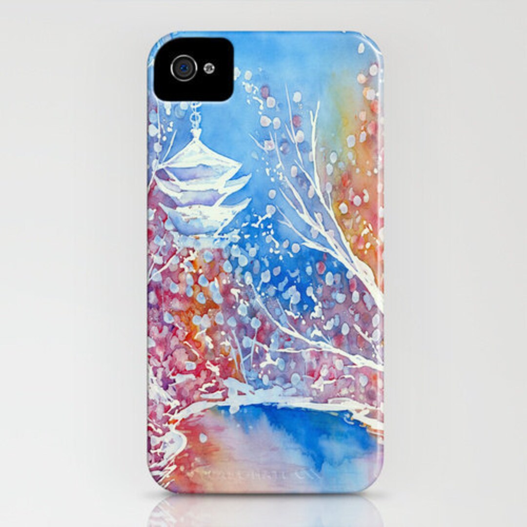 Floral Phone Case Japanese Temple - Cherry Blossoms Painting - Designer ...