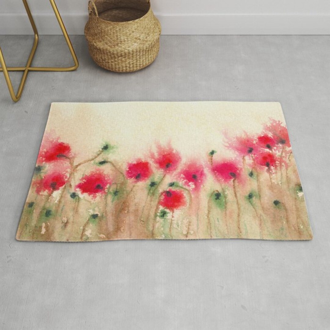 Red Poppies Rug Floral Area Rug Living Room Bedroom Home Decor Indoor ...