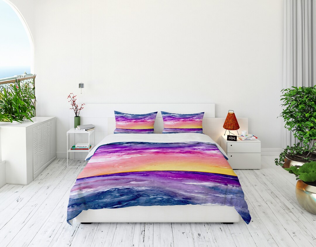Ocean Sunset Watercolor Duvet Cover - Modern Nature Bedding Set - Etsy
