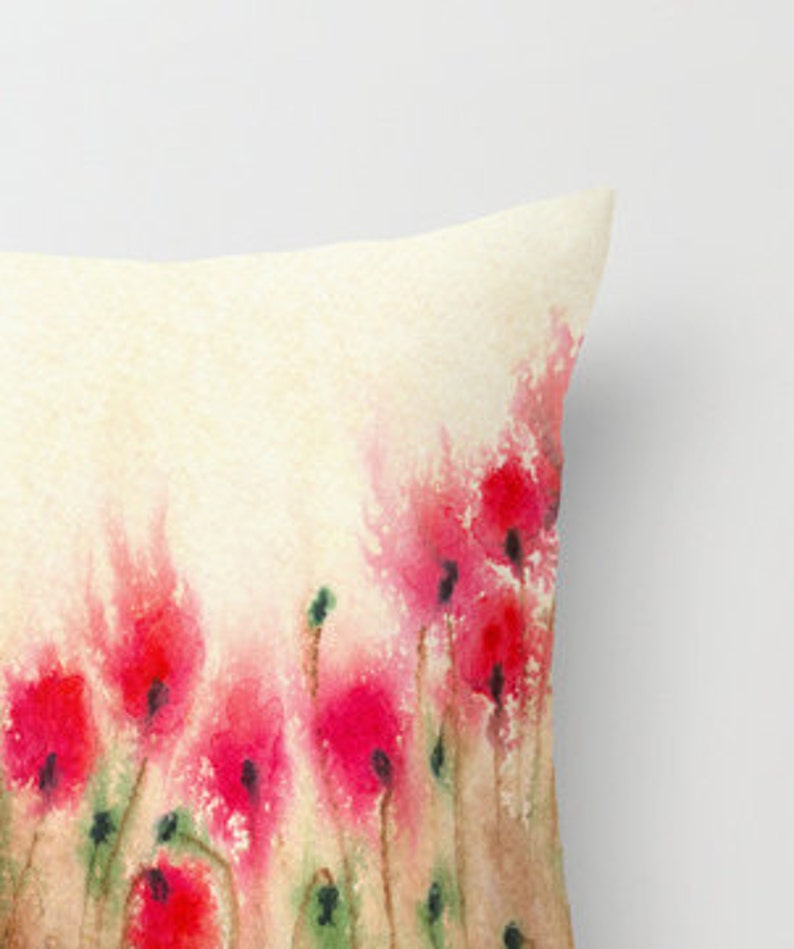 Decorative Floral Pillow Cover Field of Poppies Throw | Etsy