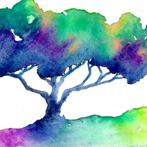 Watercolor Painting - Rainbow Hue Tree - Modern Contemporary Art Print ...