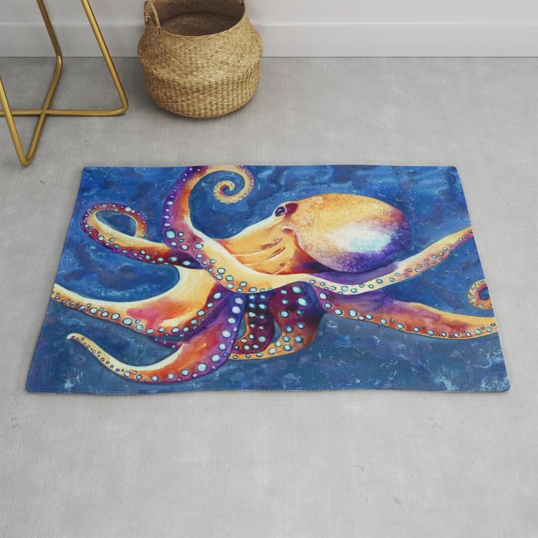 Octopus Rug Wildlife Area Rug Living Room Bedroom Home Decor Indoor or ...