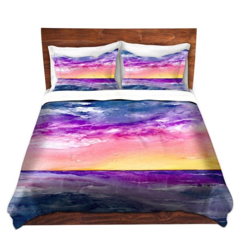 Ocean Sunset Watercolor Duvet Cover - Modern Nature Bedding Set - Etsy