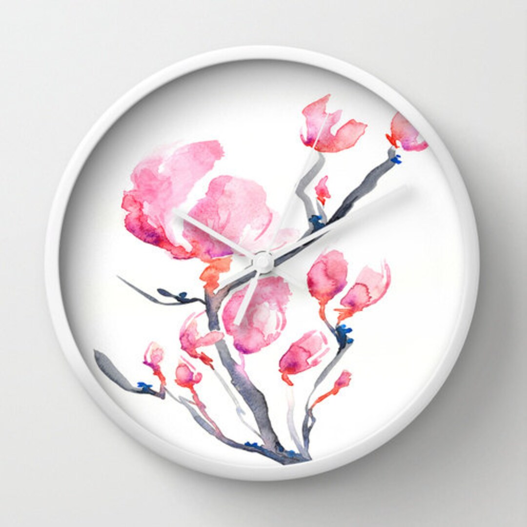 Floral Magnolia Wall Clock - Kitchen Clock Modern Decor Wall Clock ...