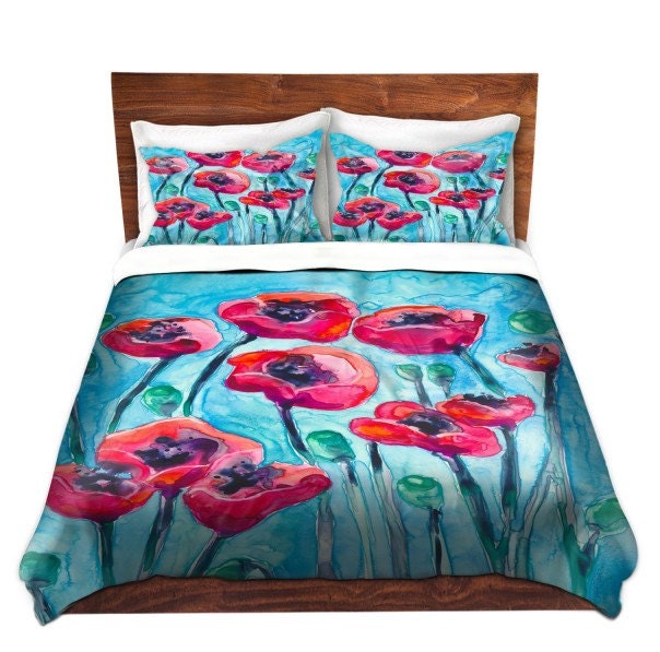 Floral Poppies Duvet Cover – Watercolor Nature Bedding - Etsy
