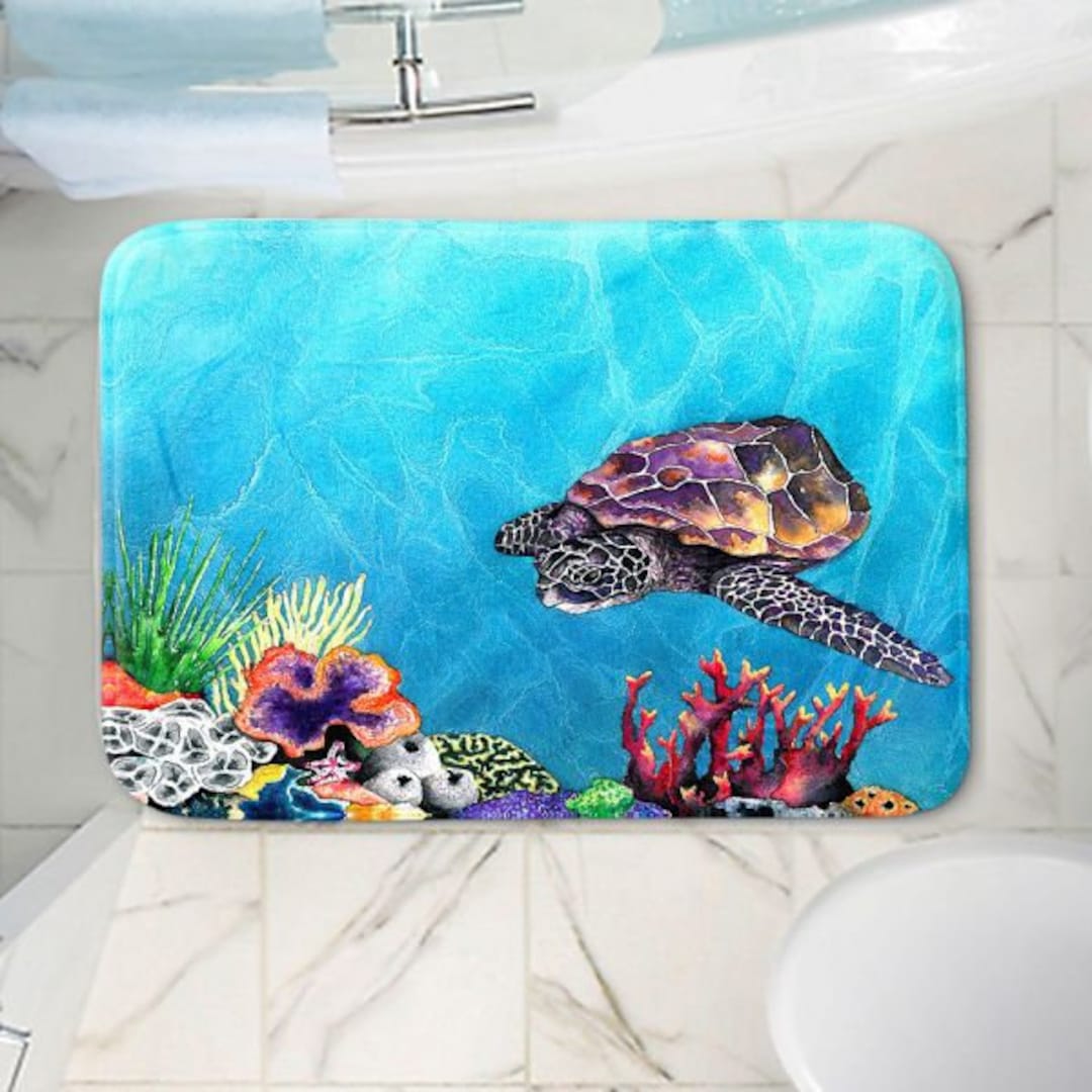 Sea Turtle Bath Mat - Nature Bathroom Mats - Bath Decor - Bathroom Rugs ...