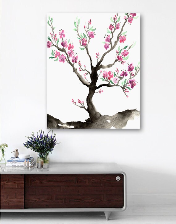 Sakura Tree Art Print Cherry Blossom Nature Sumi-e Painting | Etsy