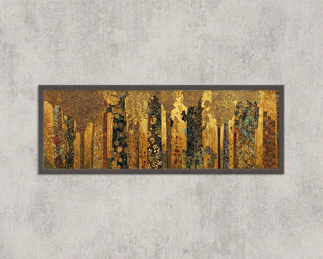 Golden Forest Panorama Print | Klimt Style Landscape Art - Etsy