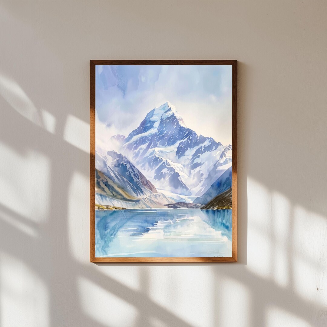 Mount Cook Watercolor Print: New Zealand Snowy Mountain Landscape - Etsy