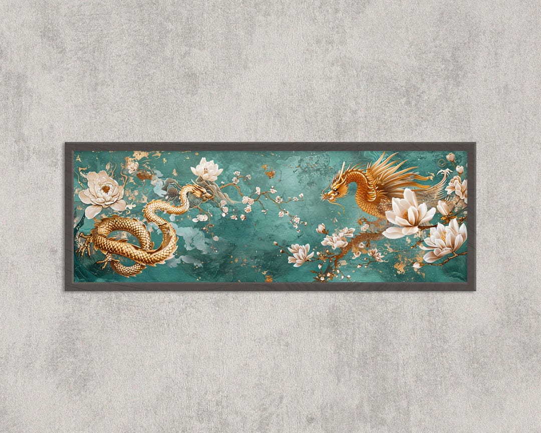 Golden Dragon & Magnolia Floral Art Print: Luxury Oriental Decor - Etsy