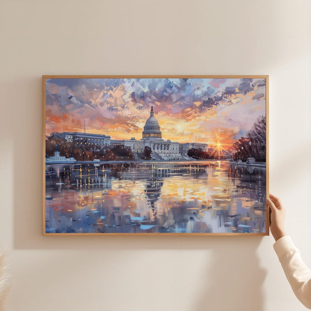 Washington D.C. Capitol Building Sunrise Canvas Art: Oil Painting Style ...