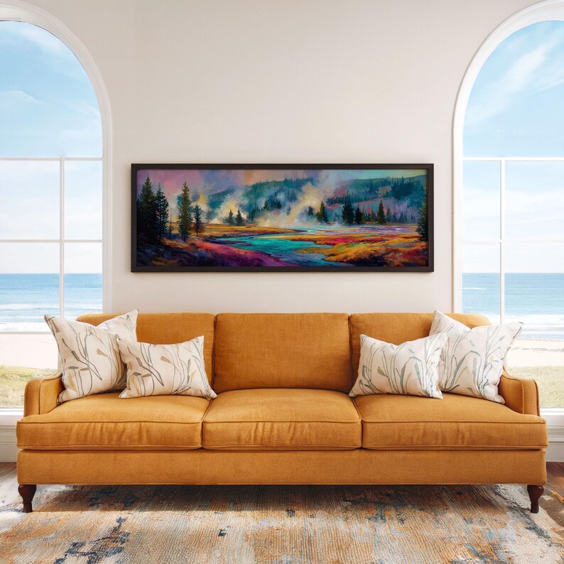 Yellowstone National Park Painting: Vibrant Geyser Landscape Art Print ...