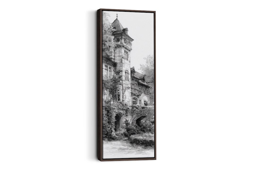 European Manor Sketch Print: Vintage Castle Architectural Drawing - Etsy