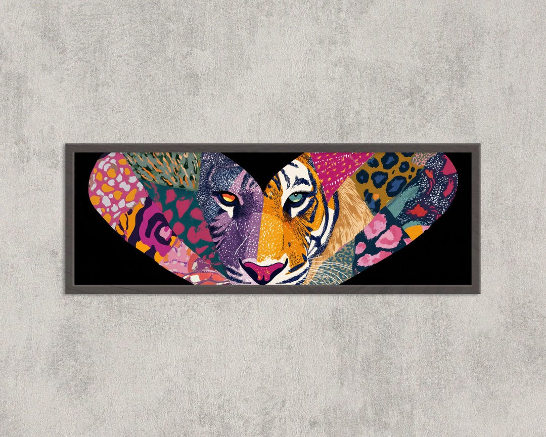 Tiger Heart Panorama Wall Art – Split Jungle Pop Art Leopard & Tiger ...