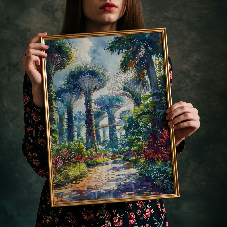 Gardens by the Bay Watercolor Print: Singapore Supertree Grove Art - Etsy