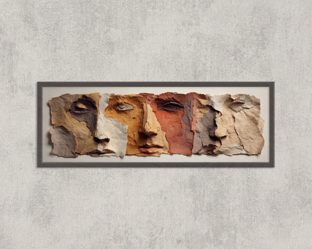 Abstract Torn Paper Face Collage Print | Textured Neutral Wall Art ...